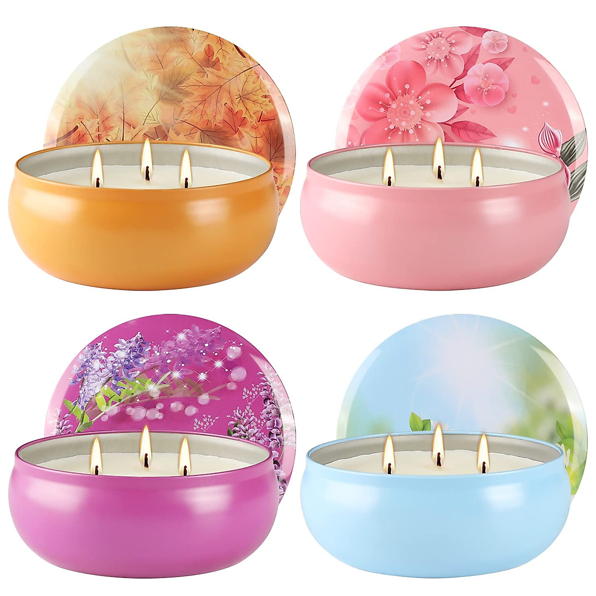 Outdoor & Indoor Citronella Candles,Summer Candle Gift,3-Wick Natural Soy Wax Candle,for Porch Patio Garden Balcony,4 x 12 oz