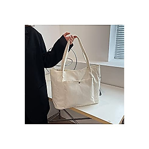 Ulisty Women Corduroy Pocket Tote Bag Casual Shoulder Bag Daily Shopping Bag Fashion Handbag grey