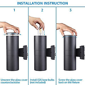 LEONLITE Modern Outdoor Cylinder Wall Lights, Porch Light in 2 Lights, Up Down Lights Outdoor, Matte Black Waterproof Wall Sconce, Aluminum, E26 Base, Exterior Light Fixture Wall Mount, ETL, Pack of 2