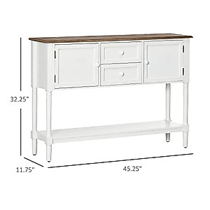 HOMCOM Vintage Console Table with 2 Drawers and Cabinets, Retro Sofa Table for Entryway, Living Room and Bedroom, White