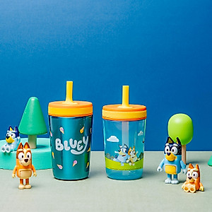 Zak Designs Bluey Kelso Tumbler Set, Leak-Proof Screw-On Lid with Straw, Bundle for Kids Includes Plastic and Stainless Steel Cups with Bonus Sipper, 3pc Set, Non-BPA