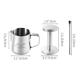 MMtong Coffee Tamper, Espresso Tamper Set 51/58mm for Espresso Barista，Aluminum Tamper Press plus Free 5oz/150ml Milk Frothing Pitcher with Art Pen, Silver