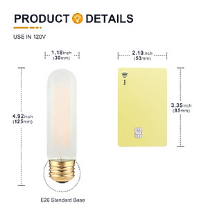 T10 LED Frosted Bulb- Dimmable E26 LED Tube Bulbs 40W Equivalent- 2700K Soft Warm- 4W Vintage Tubular Edison Light Bulbs for Chandelier, Cabinet, Desk/Piano Lamp, Mason Jars, Bathroom Vanity- 3 Count