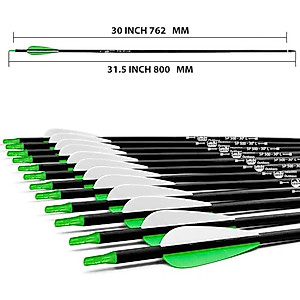KESHES Archery Carbon Arrows for Compound & Recurve Bows - 30 inch Youth Kids and Adult Target Practice Bow Arrow - Removable Nock & Tips Points (12 Pack)