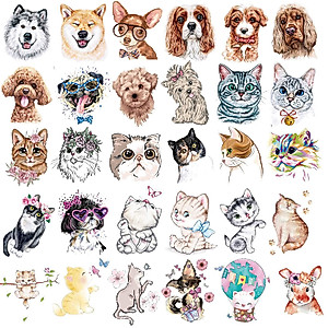 Ooopsiun 30 Pieces Animals Temporary Tattoos for Kids Women, Dogs Cats Waterproof Tattoos for Boys Girls