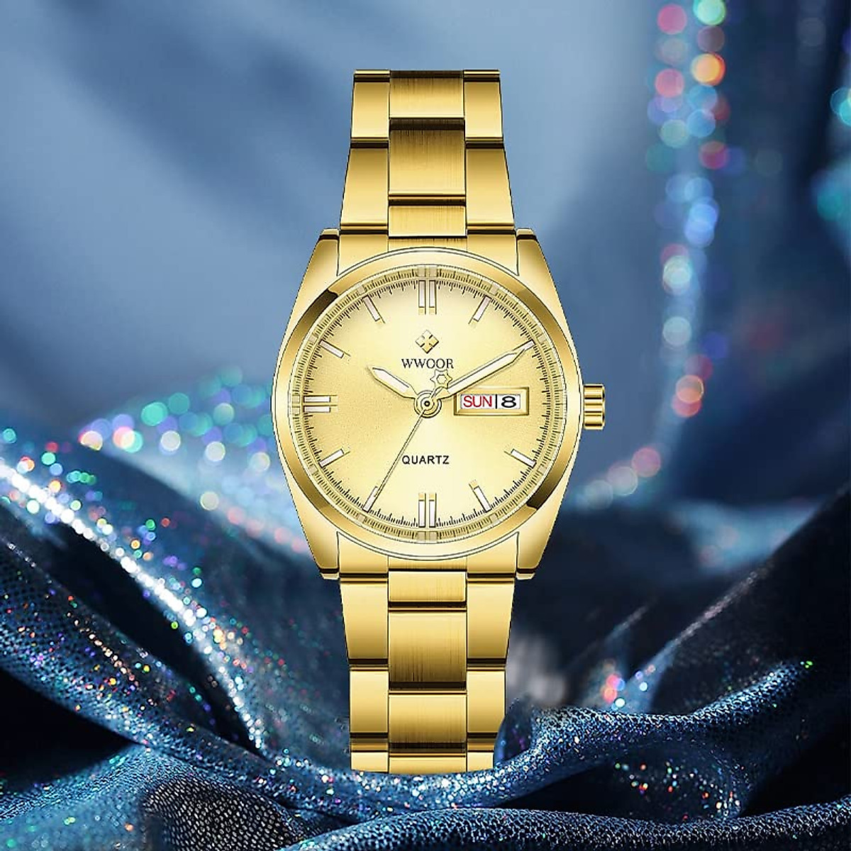 Women's Silver Stainless Steel Band Wrist Watches Fashion Quartz Analog Watch Small Face Ladies Dress Watch (Full Gold)
