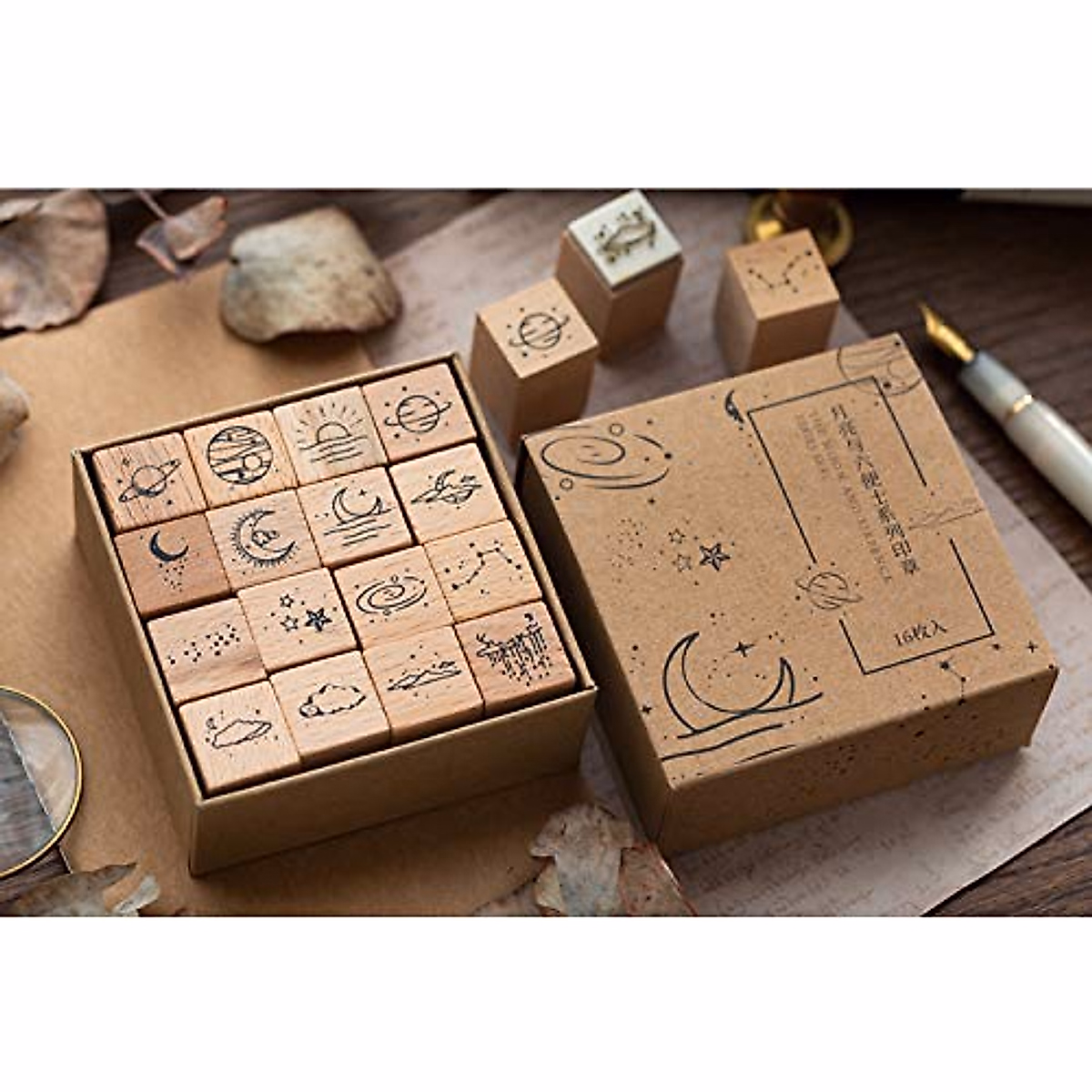 Cliocoo 16pcs Moon&Star Wood Rubber Stamp Set M-26 (1-Moon Star)