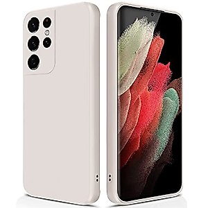 GiiYoon Silicone Case Compatible with Samsung Galaxy S21 Ultra 5G, Full Body Silky Soft Touch Phone Case with Camera Protection, Shockproof Cover with Microfiber Lining, Off White