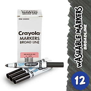 Crayola Washable Markers - Black (12ct), Kids Broad Line Markers, Bulk Markers for Classrooms & Teachers