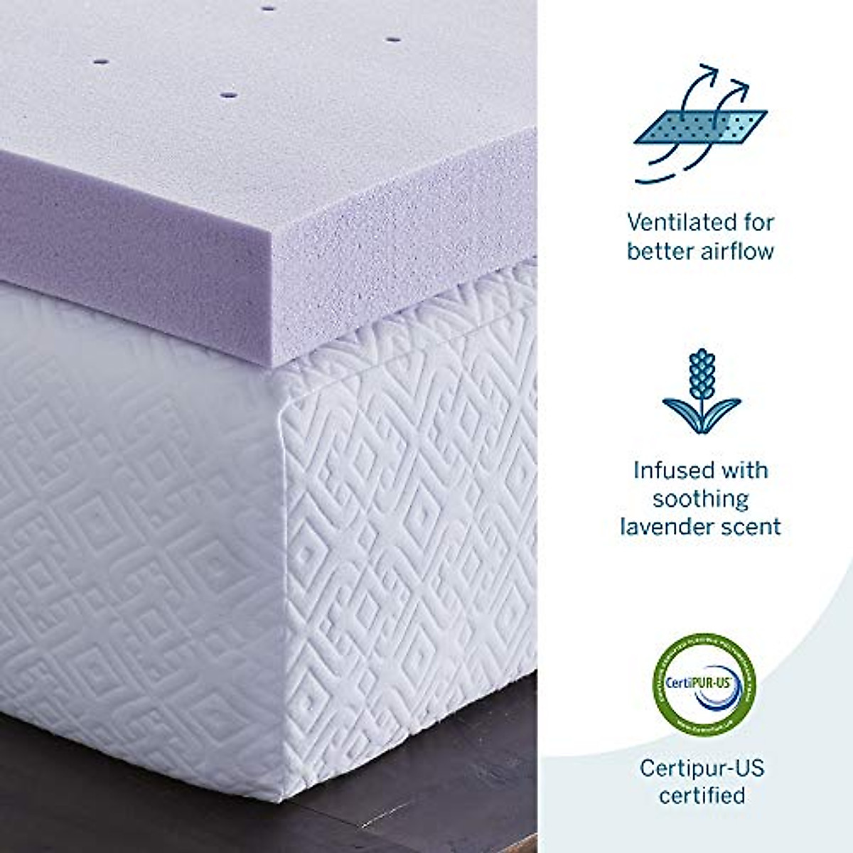 LUCID 3 Inch Lavender Infused Memory Foam Mattress Topper - Ventilated Design - Full Size (3-Inch)