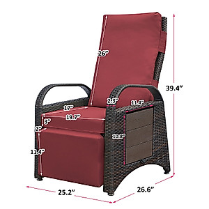 Art to Real Outdoor Recliners Set of 2 Patio Recliner Chair, Adjustable Reclining Lounge Chair and Removable Soft Cushion, Flip-up Side Table, Recliner Chair, Red