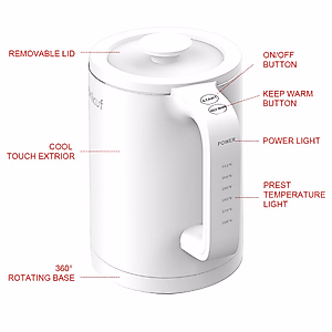 Onlicuf Temperature Control Electric Hot Water Kettle, 6-in-1 Electric Tea Kettle with 304 Stainless Steel Interior,1.5 Liter,Auto-Off & Boil-Dry Protection, Keep Warm, Fast Boiling, BPA Free