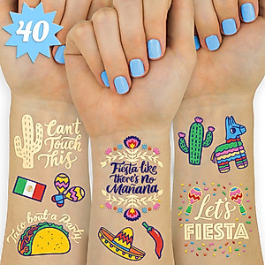 xo, Fetti Fiesta Party Supplies Metallic Tattoos - 40 styles | Cinco De Mayo Decorations, Final Fiesta Bachelorette + Mexican Decor