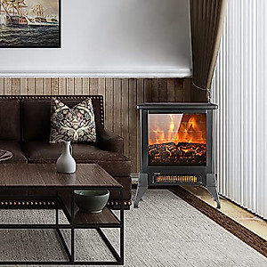 1400W Electric Fireplace Heater, Freestanding Electric Fireplace with Realistic Flame Effect, Portable Fireplace with Adjustable Temperature and Overheat Protection, Metal Stove Fireplace Heater