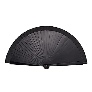 Spanish Folding Fan for Women Vintage Wooden Hand Fan for Dance Party Performance and Gift(Black)