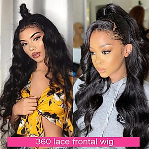 Lzlefho HD Transparent 360 Lace Front Wigs Human Hair 180% Density Pre Plucked 360 Body Wave Full Lace Human Hair Wigs for Women with Baby Hair Natural Color (28inch)