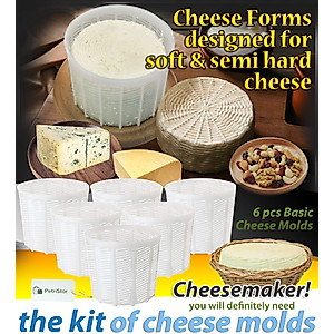 PetriStor 6 Pcs Soft Cheese Mold for Cheese Making 1.85QT - Cheese Making Mold - Cream Cheese Form Mold - Homemade Cheese Making Supplies - Molde Para Queso Fresco Casero - Feta Cheese Making Basket