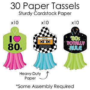 Big Dot of Happiness 80’s Retro - 90 Chain Links and 30 Paper Tassels Decoration Kit - Totally 1980s Party Paper Chains Garland - 21 feet