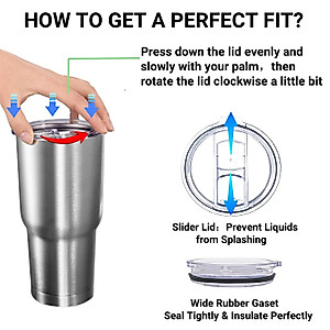 sweetfamily 2 Replacement Lids for Stainless Steel Tumbler Travel Cup,3.1 to 3.15 INCH Cup Mouth Compatible with YETI Rambler and More Tumbler Cups,Spill Proof Splash Resistant Sliding Covers (20 oz)