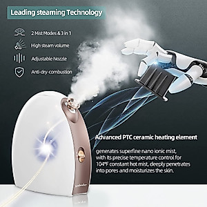 Newbealer Pro Facial Steamer, Hot & Cool Aromatherapy Nano Ionic Steamer with 360° Extended Nozzle, Face Moisturizing Deep Cleaning, Portable for Home Spa, 9-Piece Acne Set and Face Brush