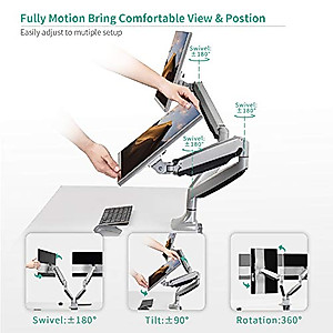 EleTab Dual Monitor Mount Stand Full Motion Swivel Gas Spring LCD Arm Fits for 2 Computer Screens 13 to 32 inches - Each Arm Holds up to 19.8 lbs