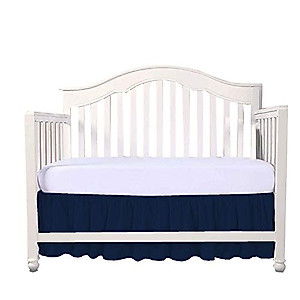 Navy Blue Crib Bed Skirt Dust Ruffle, Split Corner 100% Natural Cotton Nursery Crib Toddler Bedding Skirt for Baby Girls or Boys, Infant Crib Bed Skirt Ruffled with Split Corners, 14" Drop
