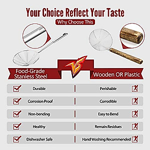 Hiware Extra Large Spider Strainer Skimmer Spoon for Frying and Cooking - Set of 3 Stainless Steel Wire Pasta Strainer with Long Handle, Professional Kitchen Skimmer Ladle - 13.8", 15" & 16.4"