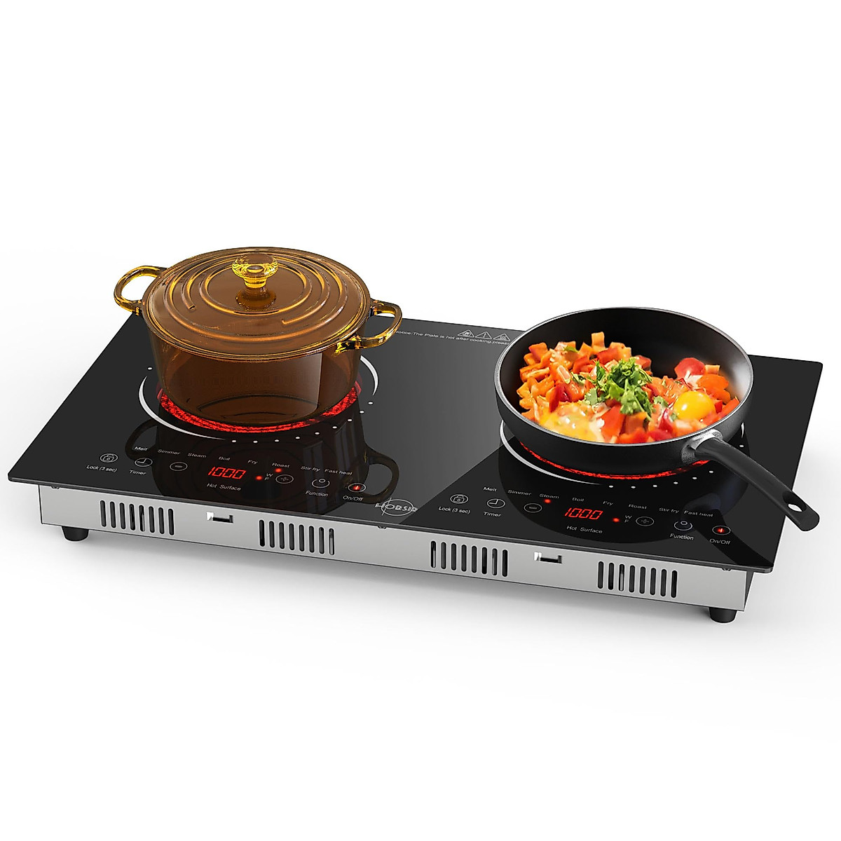 Hobsir 2 Burner Electric Cooktop 110v, Double Electric Stove Top Burner, 24 Inch Countertop and Built-in Electric Stove Top with Plug, LED Touch, Menu, Safety Lock for Kitchen Apartment RV Camp Stove