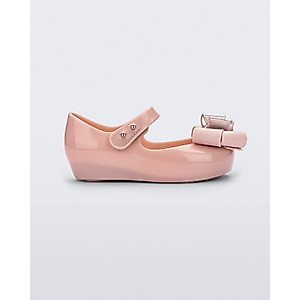 Mini Melissa Ultragirl Sweet IX Mary Jane Flats for Babies & Toddlers - Comfortable & Cute Peep Toe Jelly Flat Shoes with Clear Sparkly Upper, Pink Glitter/Beige, 10