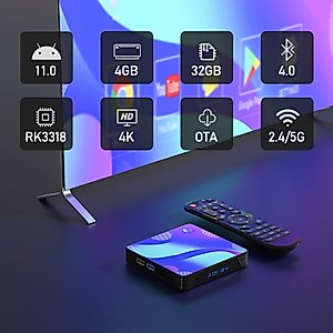 Android 11.0 TV Box, X10 Smart Box with Backlit Wireless Mini Keyboard, 4GB RAM 32GB ROM RK3318 Quad-Core 64bit Cortex-A53 Support 2.4GHz/ 5GHz WiFi 4K UHD Bluetooth 4.0