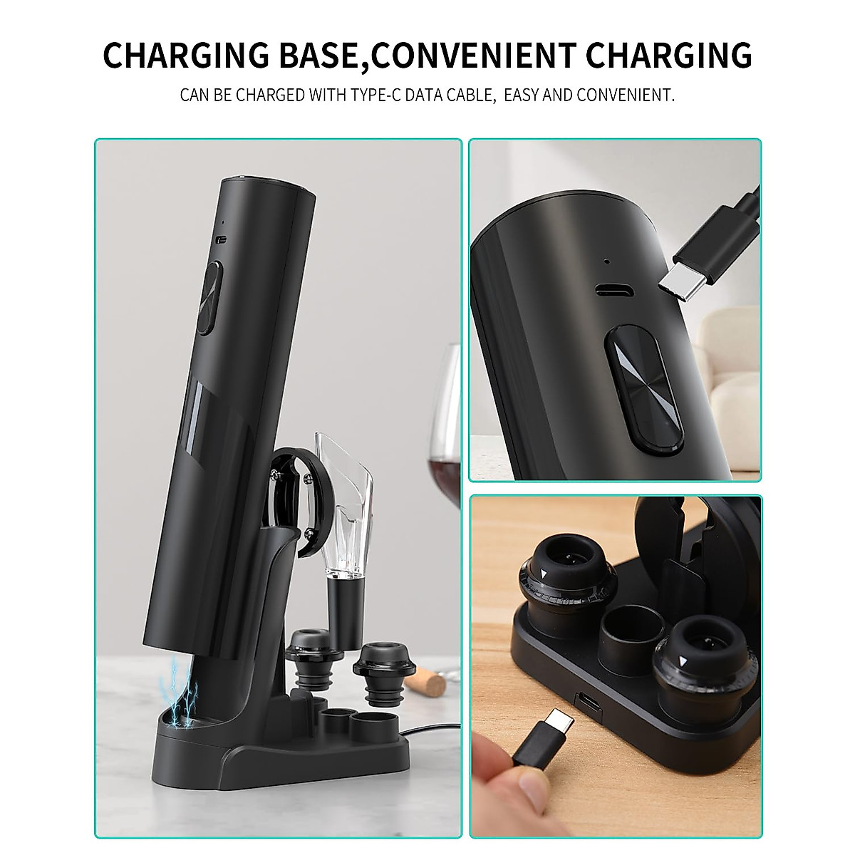 CIRCLE JOY Rechargeable Wine Opener Electric Wine Bottle Opener 7-in-1 Wine Gift Set with Electric Vacuum Pump, Charging Station, Foil Cutter, Wine Aerator Pourer and 2 Wine Stoppers