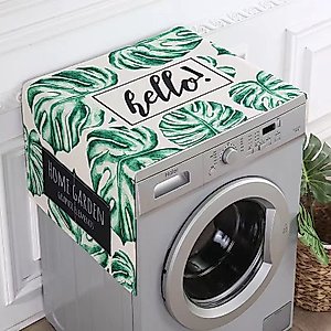Fridge cover Dryer Washer Top Dust-proof cover with Storage Pockets Bags, Oven Cover Multi-Purpose 23" x 59" Linen (Banana leaf x1pcs)