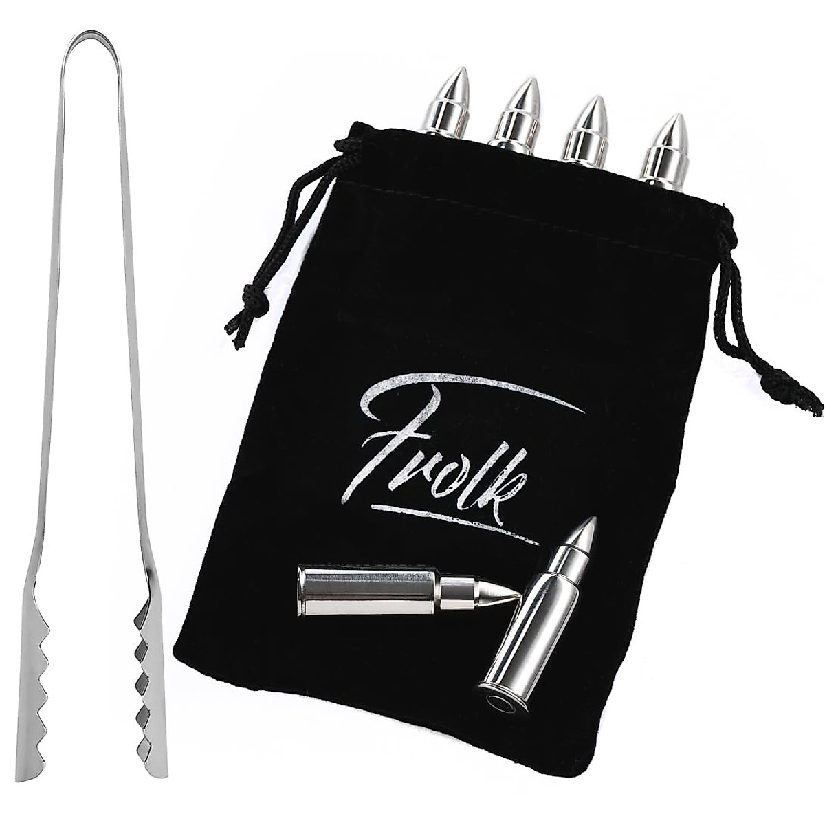 Stainless Steel Whiskey Stones Set of 6 - Gift for Him - Dad, Grandpa, Husband - Chilling Rocks for Whisky, Bourbon, Scotch with Tongs & Freezer Pouch in Premium Gift Box