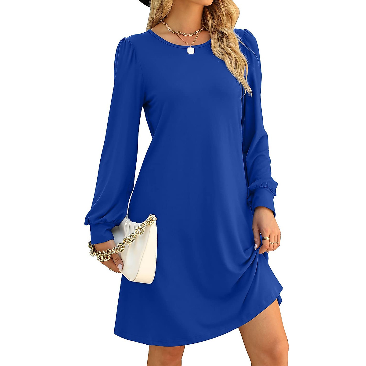 Aloodor Christmas Dresses 2023 Long Sleeve Crewneck Midi Dresses Fall Outfits Party Dress Green L