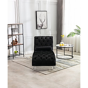 Leisure Velvet Concubine Sofa Accent Sofa Chaise Reclining Lounger Barrel Sofa with Acrylic Feet (Black)