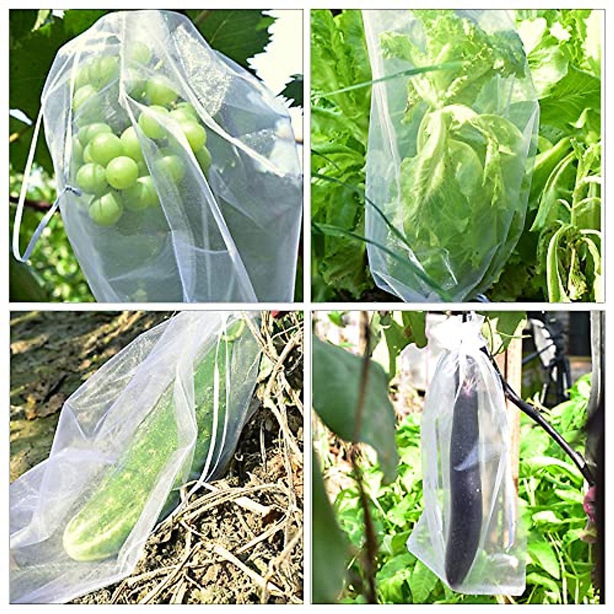 100 Pcs Penetrating Light Fruit Protection Bags- 8x12 Inch Organza Fruit Netting Barrier Bags ,Garden Plant Fruit Mesh Bags with Drawstring