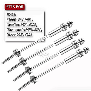 hopsupRC #45 Steel Drive Shaft CVD Upgrades for 1/10 Slash VXL 4X4,Rustler VXL 4X4,Stampede VXL 4X4,Hoss VXL 4X4 4WD,Stainless Front Rear Driveshaft Axles with Hex Hops up,Silver