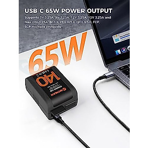 Moman V Mount Battery, Power 140 V-Lock Battery 140Wh/9700mAh with D-Tap&65W USB-C Outputs Compatible with Red Komodo & Canon C300 Cameras & Aputure 200D 200X Video Light, V-Mount-Battery-VLock-USB