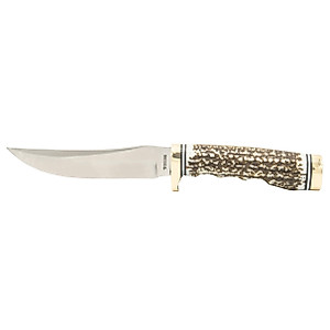 Uncle Henry 153UH Next Gen Golden Spike Knife with 5in High Carbon S.S. Fixed Blade, Staglon Handle, Sharpening Stone, and Leather Belt Sheath for EDC, Hunting, Survival, Camping, and Outdoors