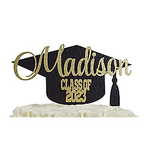 Personalized 2023 Graduation Cap Glitter Paper Party Cake Topper