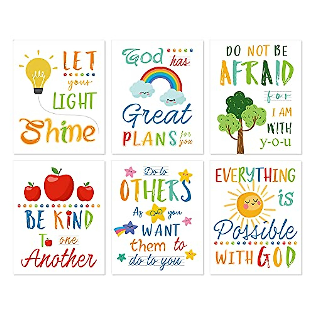 Kids Inspirational Rainbow Wall Art - Bible Verse Prints Set