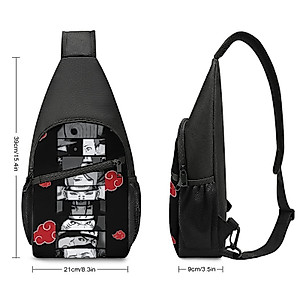 Small Sling Crossbody Bag Anime Printing Multifunction Chest Shoulder Bag Waterproof Hiking Travel Bag with Adjustable Strap for Women Men (Black)