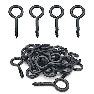 Screw Eyes, 2 Inch Metal Eye Hook, Zinc Plated Self Tapping Screw Hooks Ring, Eyelet Screws Black 30 Pcs