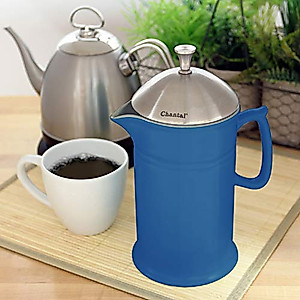 Chantal Stoneware French Press with Stainless Steel Plunger and Lid, 28 ounce capacity, Blue Cove