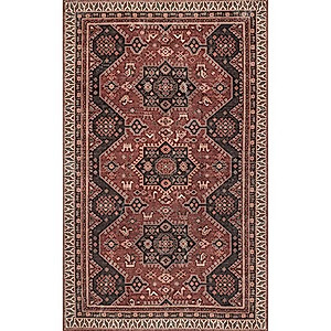 nuLOOM Kathryn Machine Washable Traditional Rustic Area Rug, 8' x 10', Red