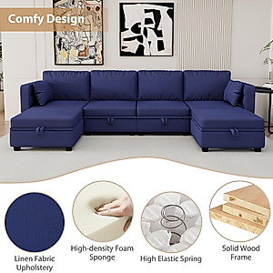 Tmsan 110.2" U Shaped Sectional Sofa Couch, Convertible Modular Sectional Sofa 6 Seat Oversized Modern Fabric Couch with Storage Seat for Living Room Apartment Office (Navy Blue)