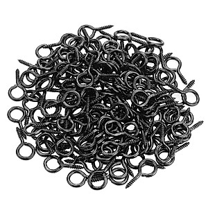 Powlankou 160 Pieces 1 inch Screw Eyes, Black Zinc Plated Steel Screw Eyes, Self Tapping Screw Hooks, Metal Eye Hooks, Eyelet Screws