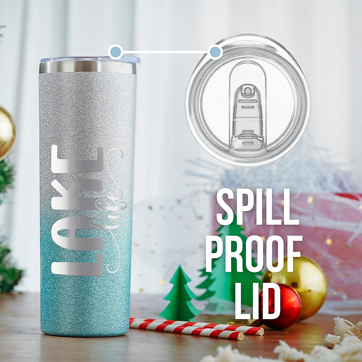 Onebttl Lake House Gifts: 20oz Stainless Steel Insulated Tumbler, Lake Life Housewarming Gift - Silver Blue