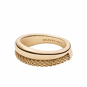 Skagen Women's Gold Tone Ring with Crystal Accents, 6.5