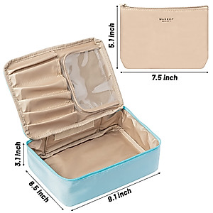 Preppy Patch GLAM Makeup Bag Cosmetic Bag Travel Toiletry Bag Large Brush Bags Case Multifunction Organizer Make Up Bag Reusable Toiletry Bag(Blue)